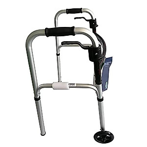 HEALTHLINE 2 Wheel Walker for Seniors & Adults - Deluxe Lightweight Foldable Walker with Wheels 5" up to 350 lbs and Free 2 Pair of Rear Glides & Triggers (Red)