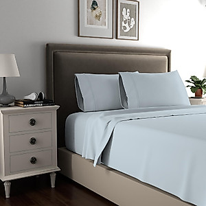 600 Thread Count Cotton Rich Queen Size Sheets Set Light Blue, Easy Care Ultra Soft & Silky Sateen Weave Deep Pocket Sheet Set (1 Flat, 1 Fitted Sheet & 2 Pillowcases), Fall Bedding Set