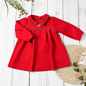 Toddler Baby Kids Cute Girls Christmas Soild Red Party Dress Little Girls Dress up Closet Trendy (Red, 6-12 Months)