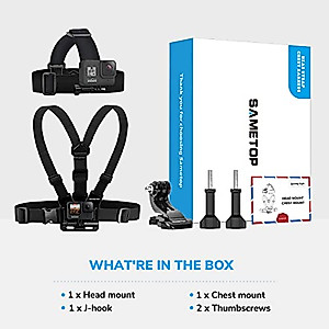 Sametop Head Mount Strap Chest Mount Harness Chesty Kit Compatible with GoPro Hero 11, 10, 9, 8, 7, 6, 5, 4, Session, 3+, 3, 2, 1, Hero (2018), Fusion, Max, DJI Osmo Action Cameras