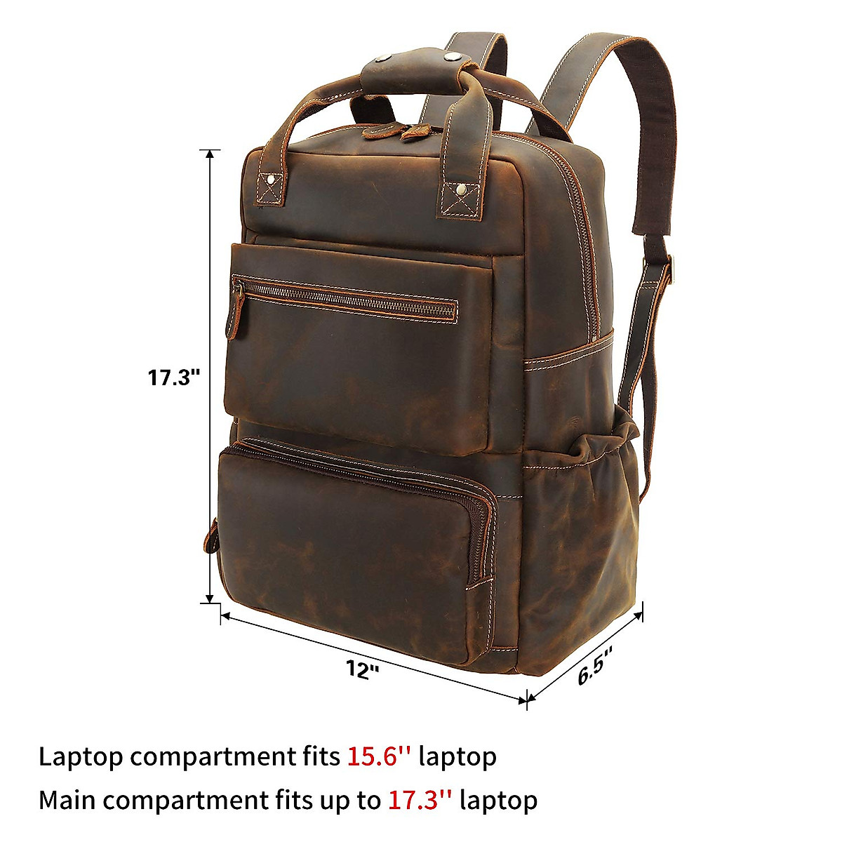 Polare Full Grain Leather 17.3‘’ Backpack Laptop Bag Camping Travel Rucksack Fits 15.6'' Laptop Dark Brown