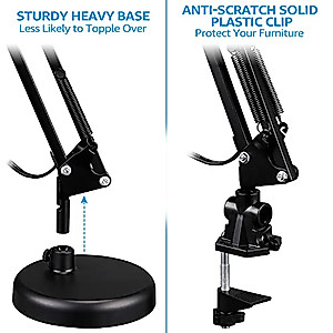 TORCHSTAR Metal Desk Lamp, Swing Arm Desk Lamp with Clamp, Adjustable Goose Neck Architect Study Table Lamp, Clip On Eye-Caring Reading Lamp for Home, Office, Multi-Joint, Black Finish