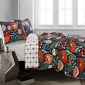 Lush Decor 3 Piece Poppy Garden Quilt Set, King, Navy