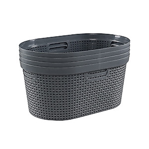 Wekioger 40 L Plastic Laundry Basket with Cutout Handles, 4 Packs, Large Clothes Hamper Storage Basket