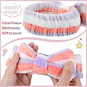 WILLBOND 24 Pack Spa Headband Bow Hair Band Facial Makeup Headband Women Face Wash Headband Adjustable Skincare Headbands Flannel Towel Soft Head Wraps for Women Shower Washing Face(Stylish Pattern)