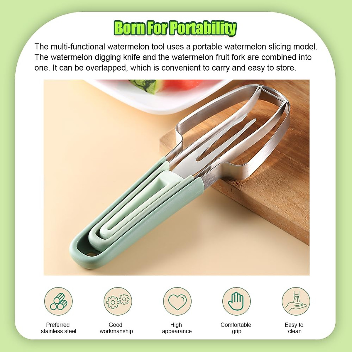 VRLOFY Watermelon Cutter Slicer Tool,3-in-1 Stainless Steel Watermelon Cutter Slicer Tool,Watermelon Popsicle Cutter Watermelon Fork Slicer Cutter Melon Cutter Watermelon Knife Fruit Cutter