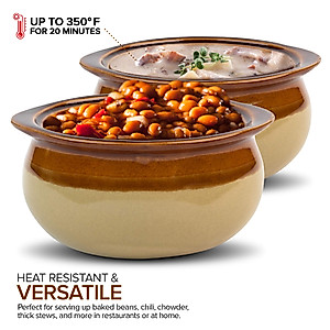 Stock Your Home 12 oz French Onion Soup Crock (4 Pack) -Two-Toned Brown & Ivory Porcelain Soup Bowls -Oven Safe Soup Bowls -Microwave and Dishwasher Safe Soup Crocks