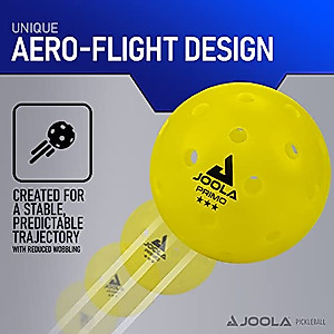 JOOLA Primo Pickleball Balls - 4 Pack of 3 Star Tournament Indoor and Outdoor Pickleball Balls - USAPA Approved - Ideally Weighted and Precision Crafted 40 Hole Design Pickleball Official Size