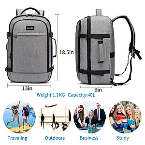 Asenlin 40L Travel Backpack for Women Men，17 Inch Laptop Backpack Flight Approved Luggage Carry On Water Resistant Computer Backpack for Weekender Overnight Large Daypack Grey