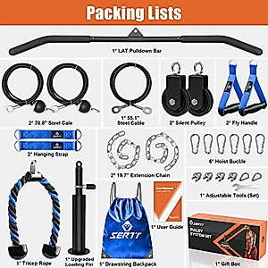 SERTT Home Gym Pulley System, Tricep Workout Pulley System for LAT Pulldown, Biceps Curl, Triceps, Shoulders, Back, Forearm Workout, Weight Cable Pulley System for Squat Rack, Garage