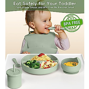 Silicone Baby Feeding Set, Complete Baby Led Weaning Supplies Bpa Free, 8 Pack Baby Eating Supplies with Infant Suction Bowl and Plates, Bowl Cup Spoon and Fork Set, Infant Utensils Dish for Baby