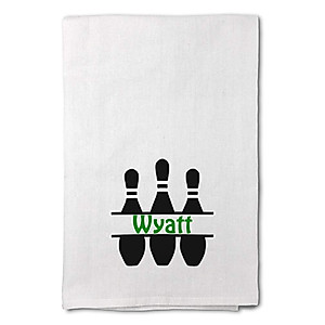 Style In Print Custom Decor Flour Kitchen Towels Personalized Name Bowling Pins Sports Cleaning Supplies Dish White