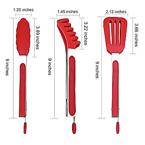 HST 3 Pack Kitchen Tongs, Non Stick Stainless Steel 9 Inch Tongs With Silicone Tip for Cooking BBQ Baking(Red)
