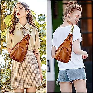 Flovey Sling Bag for Women Crossbody, PU Leather Small Sling bags Sling Chest Shoulder Backpack for Traveling Hiking