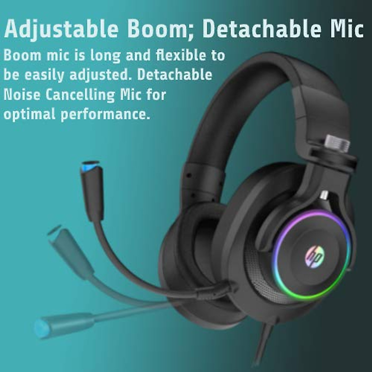 HP USB PC Gaming Headset with Microphone. 7.1 Surround Sound, RGB LED Lighting, Noise Isolating Over Ear Game Headphones with Detachable Mic for PC, Mac, PS4, Laptop - Gold
