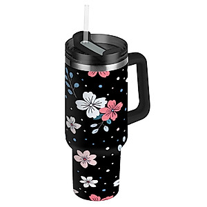 FRCSDIY Beautiful Flowers Insulated Tumbler with Handle and Straw Lid,30oz Leakproof Stainless Steel Cup BPA-Free Water Bottle