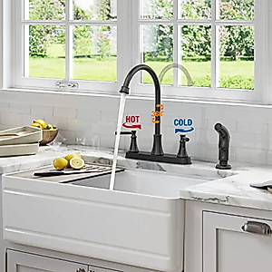 GOWIN Matte Black Kitchen Faucet,2 Handle Kitchen Sink Faucet with Side Sprayer,3 or 4 Hole Kitchen Faucet for Rv Camper Sinks,High Arc Stainless Steel 8 Inch Centerset Faucet