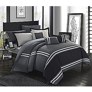 Chic Home Zarah 10 Piece Comforter Bedding with Sheet Set and Decorative Pillows Shams, Queen, Grey