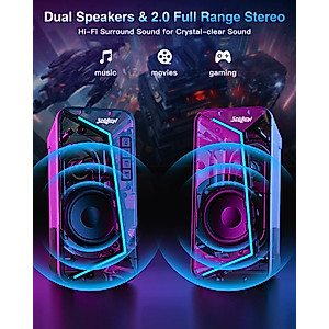 SOULION R40 Computer Speakers, USB/Bluetooth V5.3 Desktop Speakers for PC Monitor Gaming, with Customize 6 Lighting Effects, 2.0 Channel Surround Stereo & Quality Bass