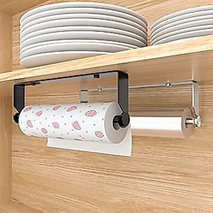 JUTOROSY Paper Towel Holder Under Cabinet for Kitchen, Wall Mount Paper Towel Holder Self-Adhesive or Drilling, Paper Roll Holder Paper Towel Rack for Kitchen, Bathroom, Pantry, Sink, Black