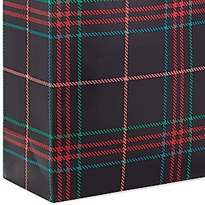 Hallmark 15" Extra Large Christmas Gift Bag Set (2 Bags: Classic Santa, Black, Red and Green Plaid) for Friends, Family, Teachers, Coworkers