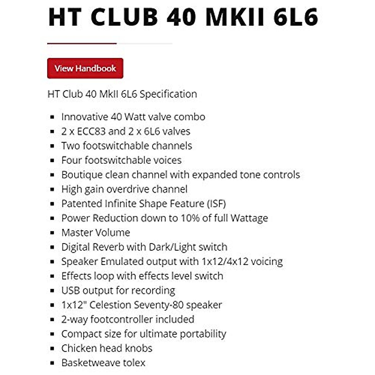 Blackstar HT Venue Series Club 40 MKII 1x12 Combo 40w w/Celestion 70/80 Speaker