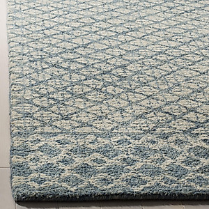 SAFAVIEH Abstract Collection Area Rug - 9' x 12', Blue & Ivory, Handmade Wool, Ideal for High Traffic Areas in Living Room, Bedroom (ABT203A)