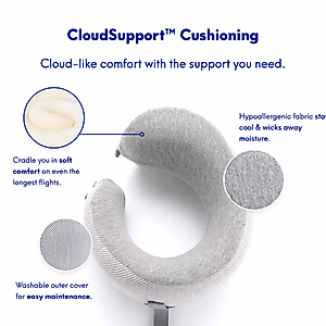 Cushion Lab Travel Pillow, Award-Winning Patented Ergonomic Design for Chin & Neck Support Memory Foam Neck Pillow, Compact Airplane Pillow for Traveling, Flight, Car (Gray, Medium)