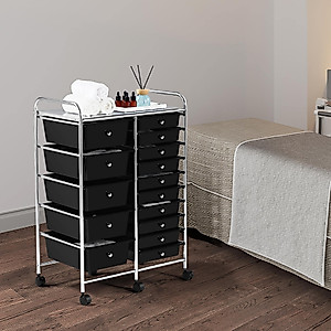 Yaheetech 15 Drawers Rolling Storage Cart Multipurpose Mobile Rolling Utility Storage Organizer Cart Tools Scrapbook Paper Organizer on Wheels, Black