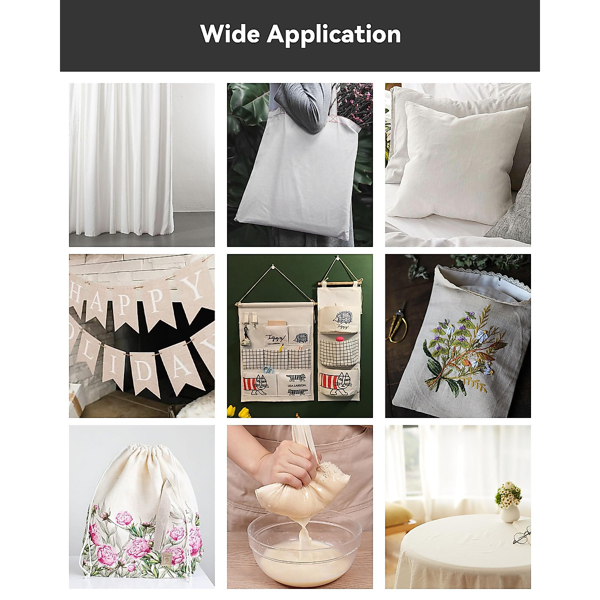 HOTGODEN Medium Weight 100% Cotton Muslin Fabric: 63 inch x 2,5,10 Yards Unbleached Muslin Linen Fabric Material for Sewing Material Apparel Cloth