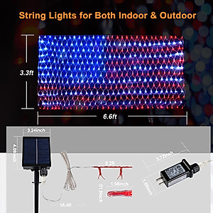 MUYUN American Flag Lights Solar Powered&Plug-in, 420LED Flag Net Light with Remote, 8 Modes Fairy String Light for Christmas Decorations Party Home Decor July 4th Independence Day