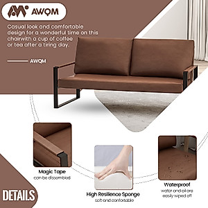 AWQM PU Leather Loveseat Set of 2, Accent Chair Middle Age Couch Upholstered Sofa with Removable Cushions and Armrest Velcro for Mini Lounge Home & Office, Chocolate