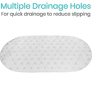Vive Oval Bathtub Mat - Nonslip Shower Floor Pad - Non-Slip and Non-Skid for Bath Tub with Strong Rubber Suction Cup Grip - for Baby, Elderly, Kids, Bathroom (Gray)