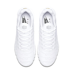 Nike Men's Air Max Plus Leather Running Shoes, White/White/White, 10 M US