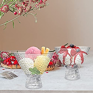 Frcctre 6 Pack Stemless Martini Glasses, 8 Oz Vintage Shrimp Cocktail Glasses with Heavy Base, Glass Dessert Bowls Ice Cream Bowl for Martini, Cocktail, Margarita, Dessert, Ice Cream