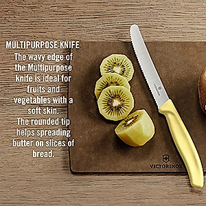 Victorinox Carbon Steel "Swiss Classic Trend Colours Special Edition" Set of 2 Kitchen Knives and 1 Peeler, 11 cm Wavy & 8 cm Straight Edge Knives with a Vegetable Peeler - Lemon, Swiss Made, Medium (6.7116.31L82)