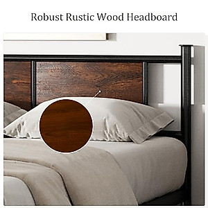 HAOARA California King Size Bed Frame with Rustic Wood Headboard, Metal Heavy Duty Platform Frame, Sturdy Steel Slat Support, No Box Spring Needed, Black