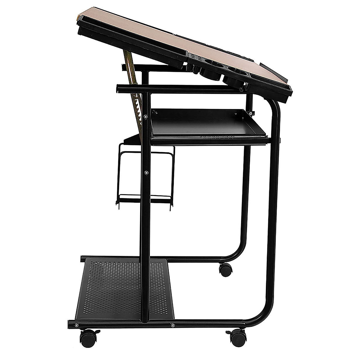 BizChair Adjustable Drawing and Drafting Table with Dual Wheel Casters