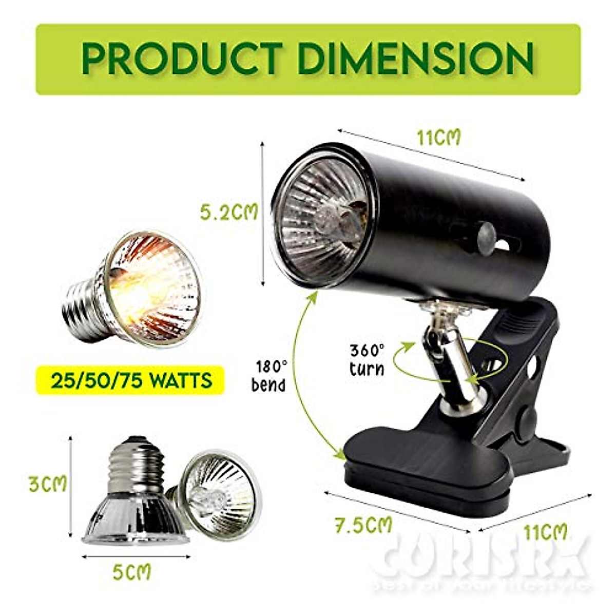 Wagooly Reptile Heat Lamp Fixture - Reptile Heater Turtle Lamp W/ Heat Bulb, Temperature Switch Reptile Basking Light, Heat Light for Gecko Bearded Dragon Terrarium & Aquarium - Heat Clamp Lamp (25)