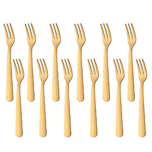 Fruit Fork Salad Pastry Small Oyster Forks 12 Pieces, BUY&USE 5.5-Inch Stainless Steel Gold Flatware
