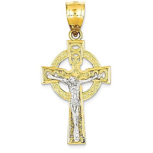 IceCarats 14K Two Tone Gold Iona Lord Jesus Christ Crucifix Holy Cross Necklace Heart Claddagh Celtic Religious Pendant Charm Irish Jewelry Only
