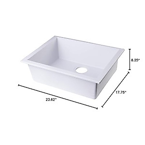 ALFI brand AB2420UM-W Undercount Single Bowl Granite Composite Kitchen Sink, 24", White