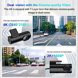 Dash Cam with 4K Front and Inside 1080P Recording, Wireless Dual Car Camera with Night Vision and 24/7 Parking Mode - Perfect for Uber and Baby Car Monitoring (64GB Micro SD Card Supplied)