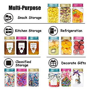 12oz Clear Plastic Jars with Colorful Metal Lid - BPA-Free Refillable Clear Square Cosmetic Container for Storage (6 Pack)