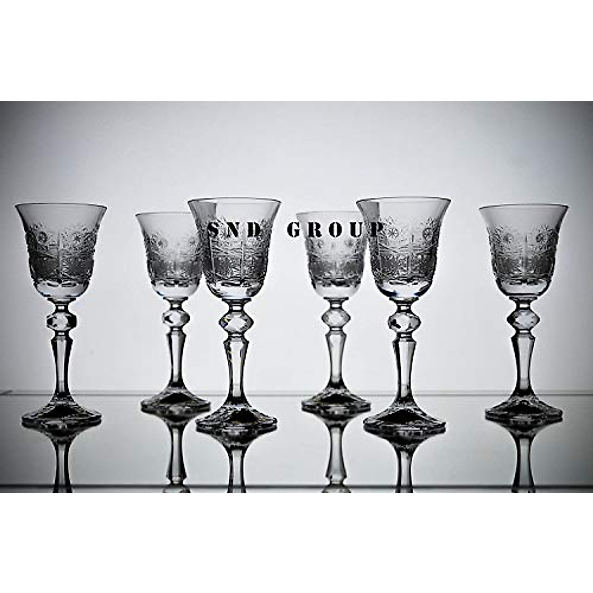 Czech Bohemian Crystal Set of 6 Stem Liqueur Glasses 2oz./60ml. Hand Cut Elegant Vintage Lace Design Vodka Sherry Brandy Whiskey Classic Gift Wedding Birthday Housewarming Anniversary