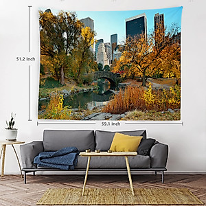 BaoNews Autumn New York City Tapestry, Central Park in New York City Large Wall Hanging Tablecloths Mural Home Decoration Psychedelic Tapestry Bedroom Living Room Dorm 51.2 x 59.1 inches(Garden)
