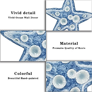 Bownew Resin Ocean Theme Wall Decor Hanging Coastal and Beach Style Wall Decorations for Bathroom Living Room and Outdoor Area, Starfish
