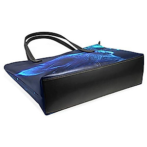 MNSRUU Tote Bag for Women Cat And Butterfly With Blue Light Shoulder Bag Big Capacity PU Leather Handbag