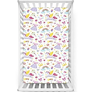 Rainbow Themed Fitted Crib Sheet,Standard Crib Mattress Fitted Sheet Soft and Breathable Bed Sheets-Great for Boy or Girl Room or Nursery,28“ x52“,Multicolor