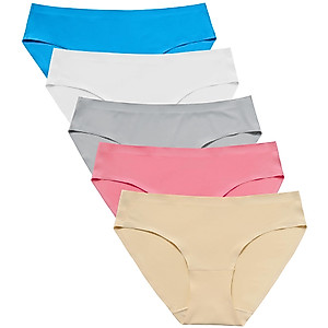 Wealurre Seamless Underwear for Women No Show Panties Soft Stretch Hipster Bikini Underwears 5-Pack (826M-Light)